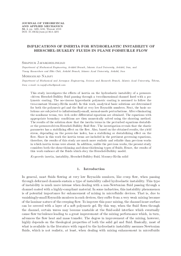 (PDF) Implications of inertia for hydroelastic instability of Herschel-Bulkley fluids in plane ...