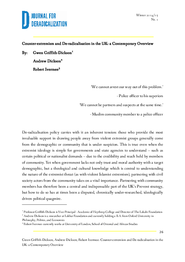 (PDF) Counter-extremism and De-radicalisation in the UK: a Contemporary ...