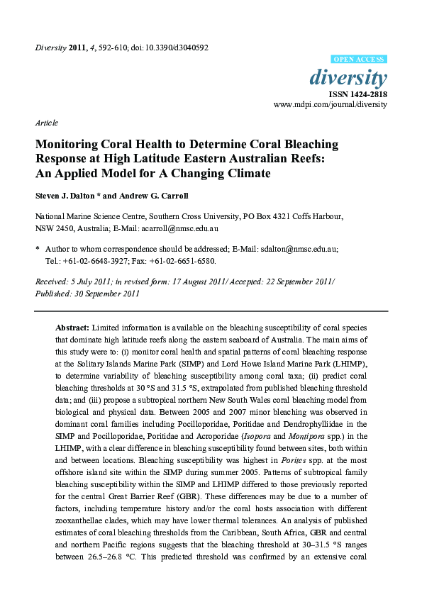 (PDF) Article Monitoring Coral Health to Determine Coral Bleaching ...