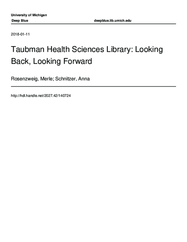 (PDF) Taubman Health Sciences Library: Looking Back, Looking Forward