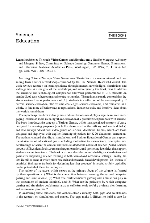 Pdf Learning Science Through Video Games And Simulations