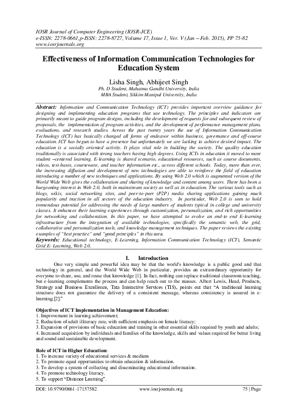 (PDF) Effectiveness of Information Communication Technologies for ...