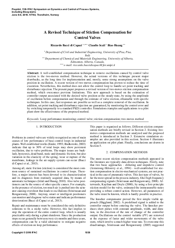 (PDF) A Revised Technique of Stiction Compensation for Control Valves