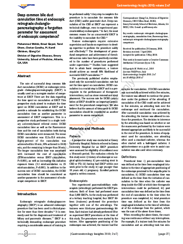 (PDF) Deep common bile duct cannulation time at endoscopic retrograde ...