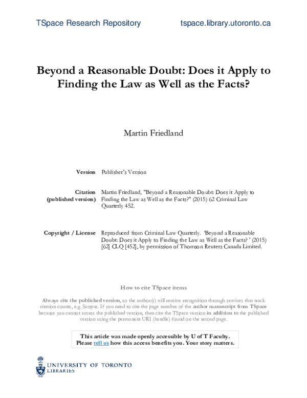 (PDF) Beyond a Reasonable Doubt: Does it Apply to Finding the Law as ...