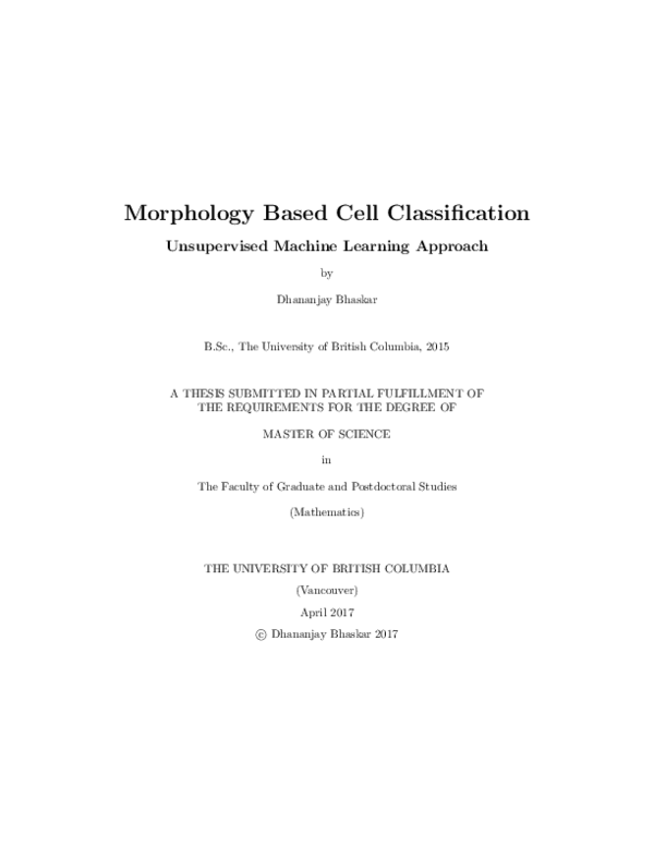 (PDF) Morphology based cell classification : unsupervised machine learning approach