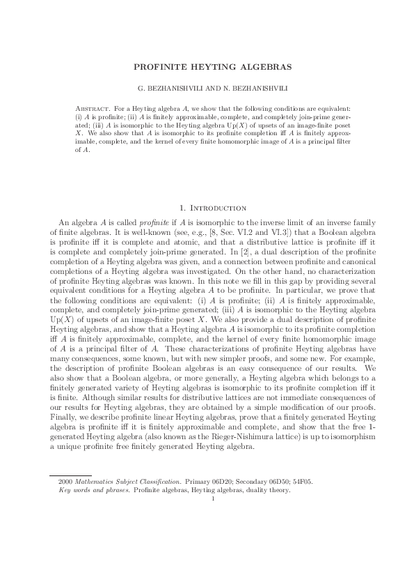 (PDF) Profinite Heyting algebras
