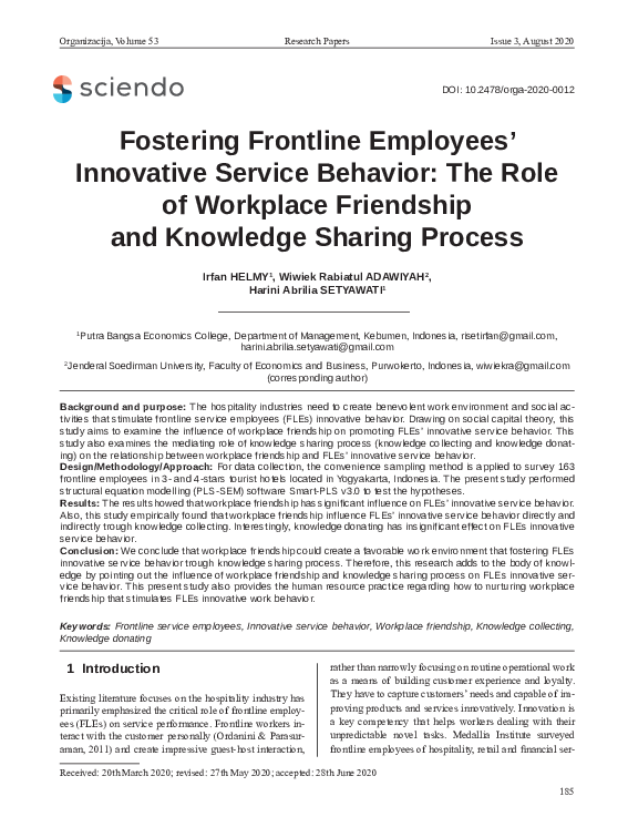 (PDF) Fostering Frontline Employees’ Innovative Service Behavior: The Role of Workplace ...