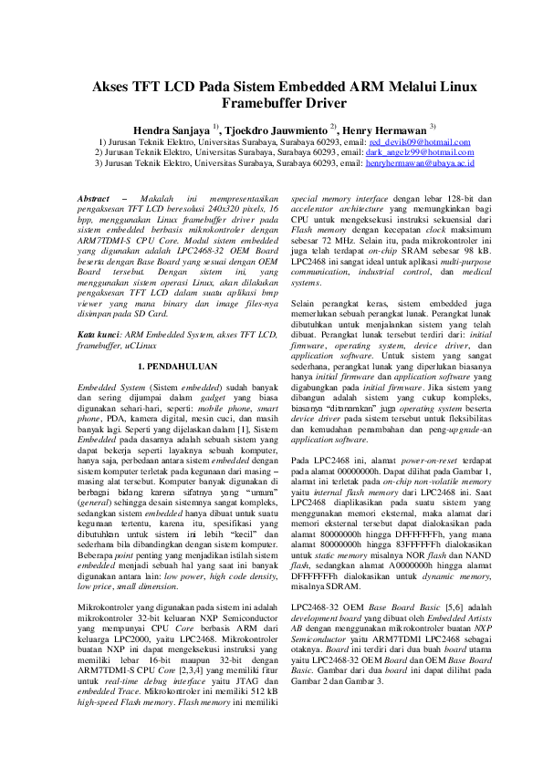 (PDF) Akses TFT LCD Pada Sistem Embedded ARM Melalui Linux Framebuffer Driver