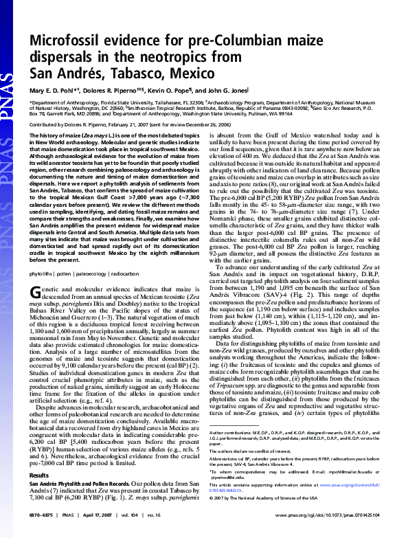 (PDF) Microfossil evidence for pre-Columbian maize dispersals in the ...