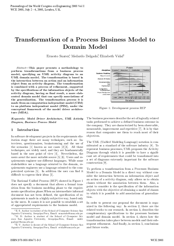 (PDF) Transformation of a Process Business Model to Domain Model