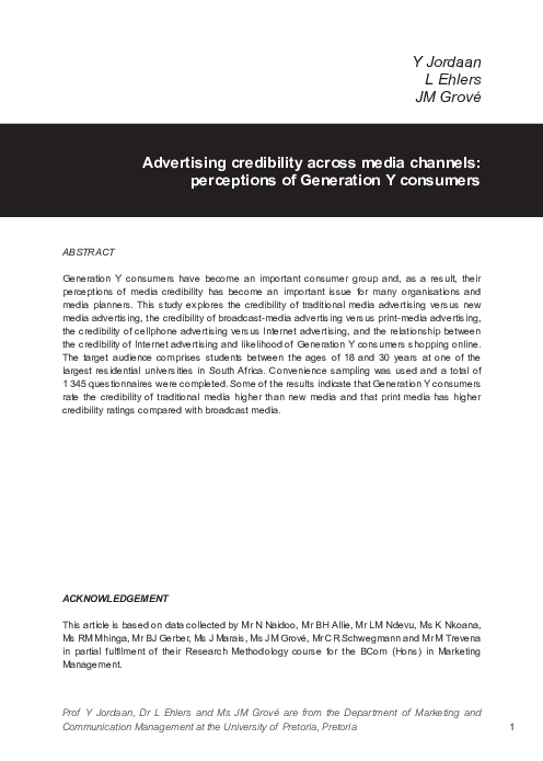 (PDF) Advertising credibility across media channels : perceptions of ...