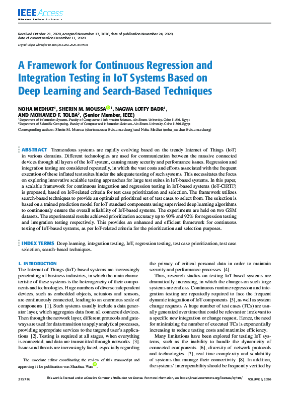 Pdf A Framework For Continuous Regression And Integration Testing In Iot Systems Based On Deep
