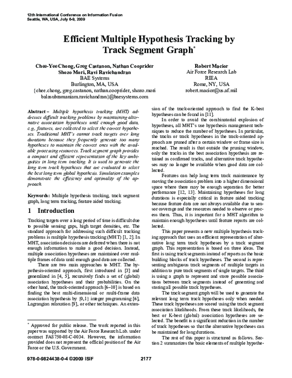 Pdf Efficient Multiple Hypothesis Tracking By Track Segment Graph Shozo Mori