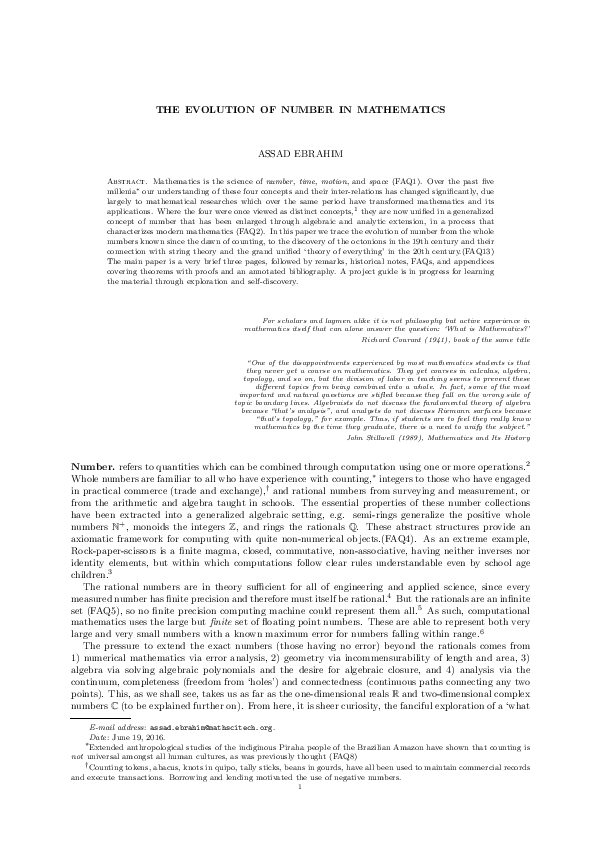 (PDF) The Evolution of Number in Mathematics