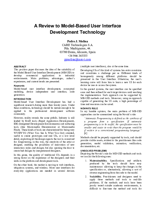 (PDF) A Review to Model-Based User Interface Development Technology