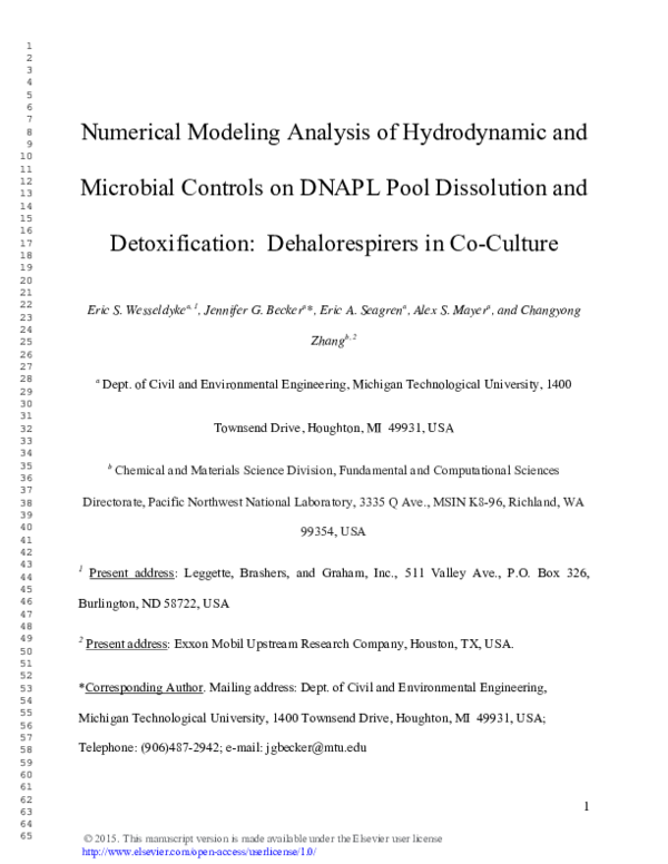 Pdf Numerical Modeling Analysis Of Hydrodynamic And Microbial