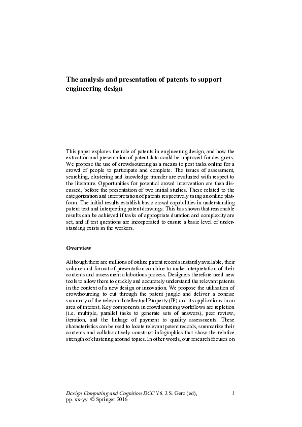 (PDF) The Analysis and Presentation of Patents to Support Engineering ...