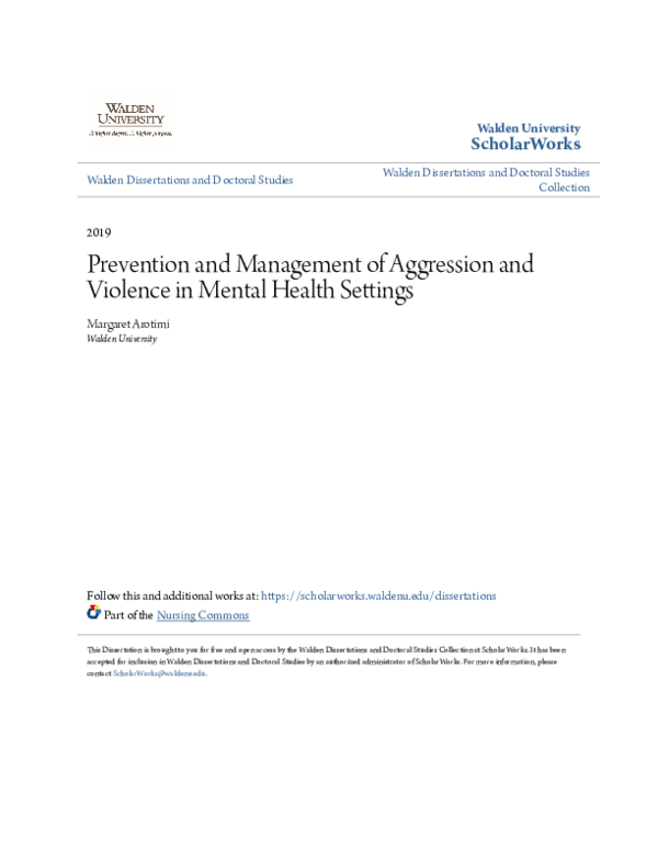(PDF) Prevention and Management of Aggression and Violence in Mental ...