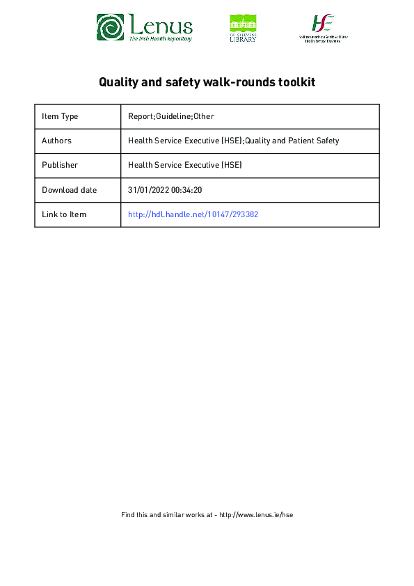 (PDF) Quality and safety walk-rounds toolkit