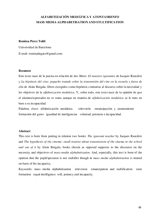 (PDF) Alfabetización Mediática y Atontamiento Mass Media ...