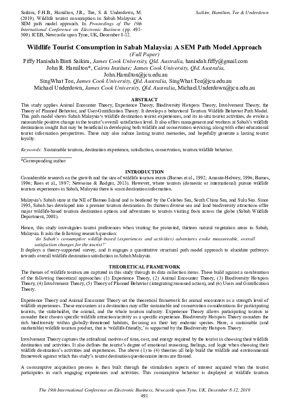 (PDF) Wildlife Tourist Consumption in Sabah Malaysia: A SEM Path Model ...