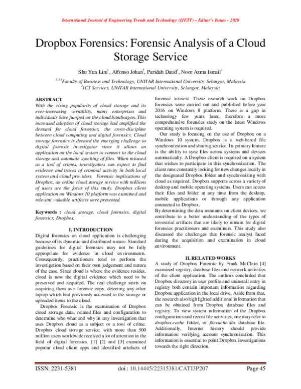 (PDF) Dropbox Forensics: Forensic Analysis of a Cloud Storage Service