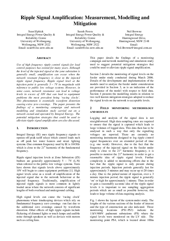 (PDF) Ripple signal amplification: measurement, modelling and mitigation