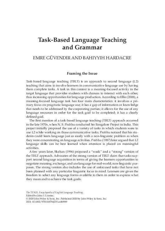 (PDF) Task-based Language Teaching and Grammar
