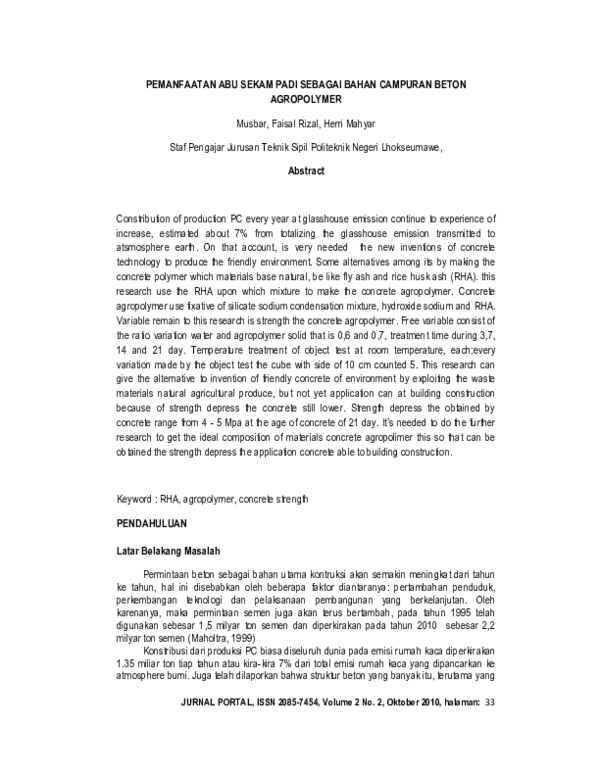 (PDF) Pemanfaatan Abu Sekam Padi Sebagai Bahan Campuran Beton Agropolymer