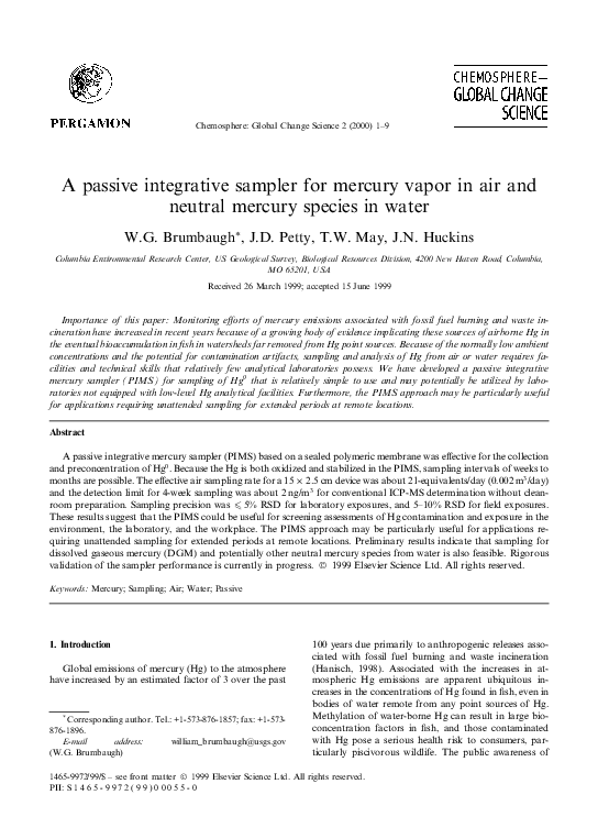 (PDF) A passive integrative sampler for mercury vapor in air and ...