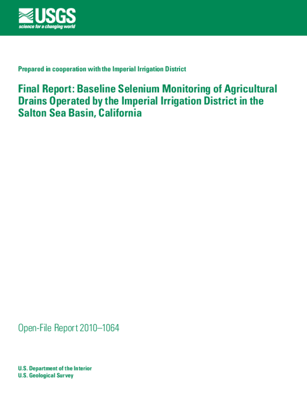 (PDF) Final Report: Baseline Selenium Monitoring of Agricultural Drains Operated by the Imperial ...