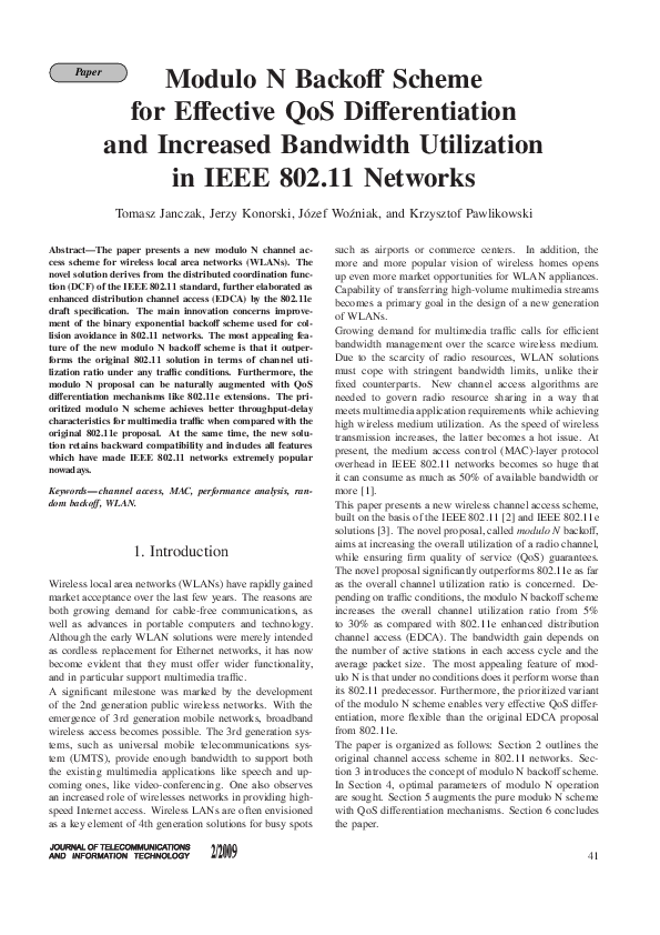(PDF) Modulo N Backoff Scheme for Effective QoS Differentiation and Increased Bandwidth ...