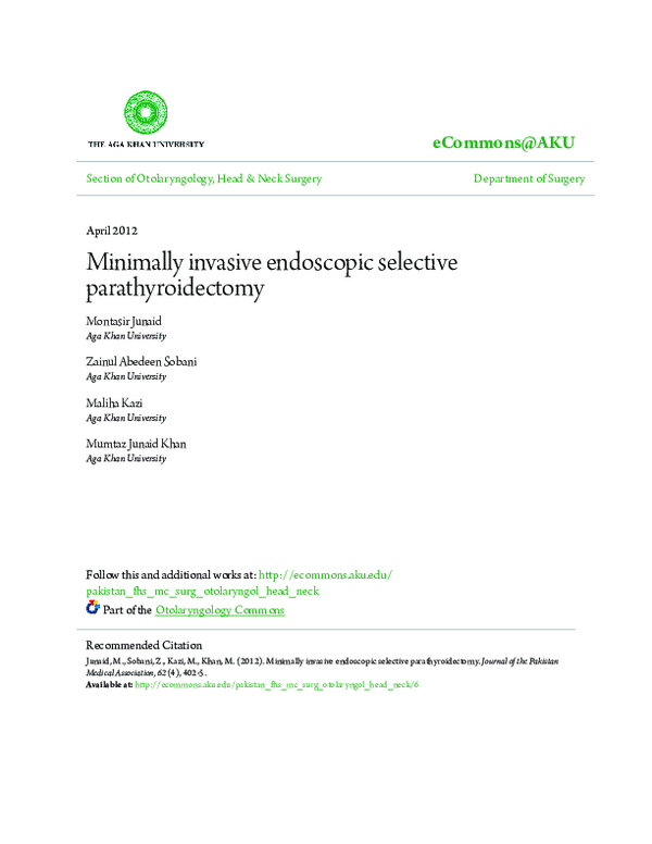 (PDF) Minimally invasive endoscopic selective parathyroidectomy