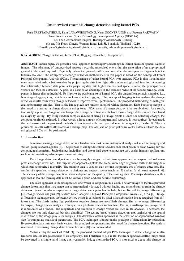 (PDF) Unsupervised ensemble change detection using kernel PCA