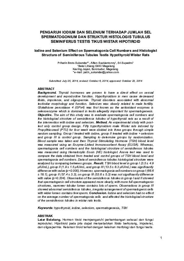 (PDF) PENGARUH IODIUM DAN SELENIUM TERHADAP JUMLAH SEL SPERMATOGONIUM ...