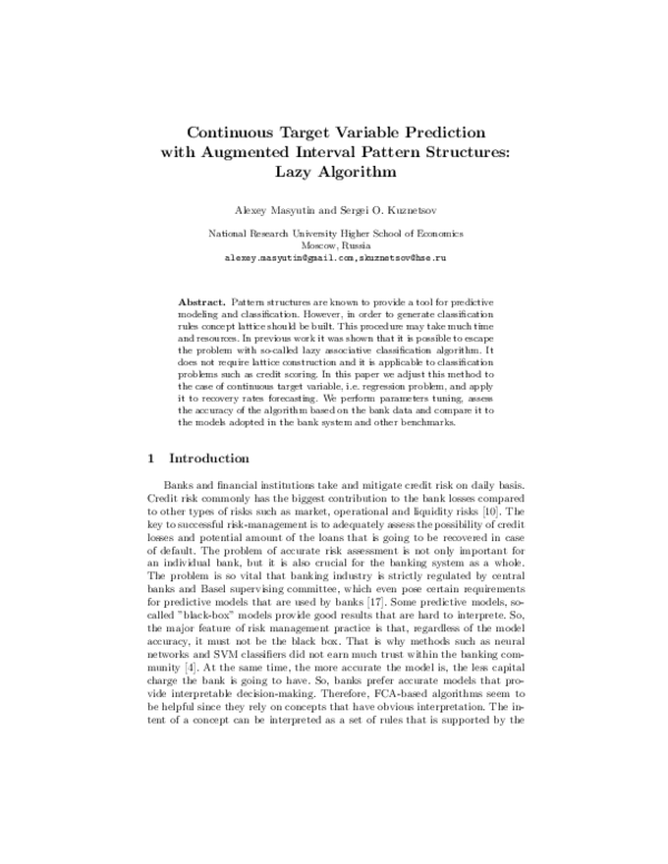 (PDF) Continuous Target Variable Prediction with Augmented Interval Pattern Structures: A Lazy ...