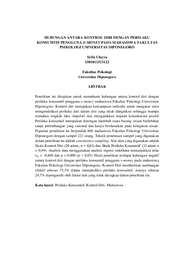 (PDF) Hubungan antara Kontrol Diri dengan Perilaku Konsumtif Pada Mahasiswa Fakultas Hukum ...