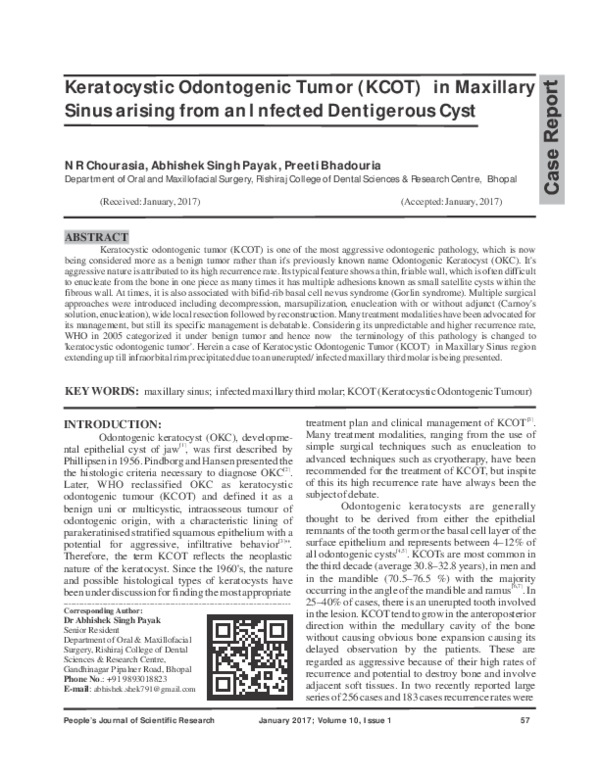 (PDF) Keratocystic Odontogenic Tumor ( KCOT ) in Maxillary Sinus ...