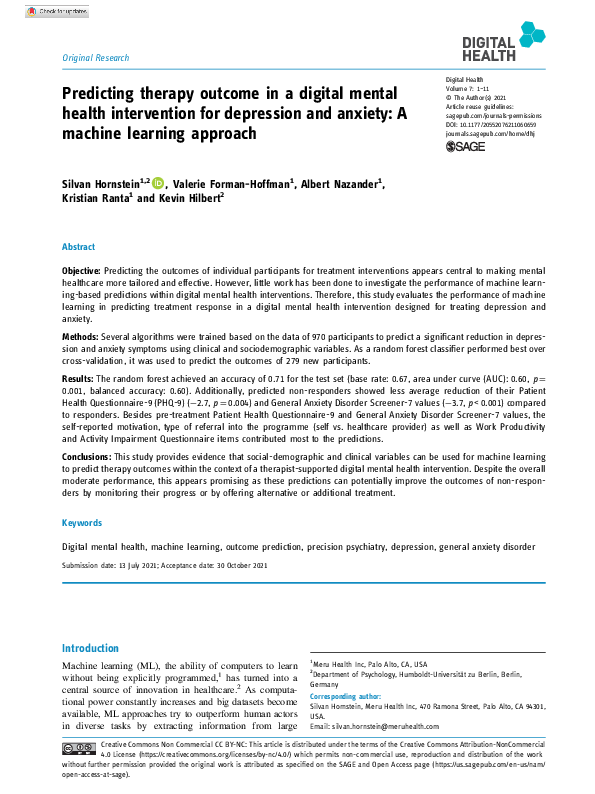 (PDF) Predicting therapy outcome in a digital mental health ...