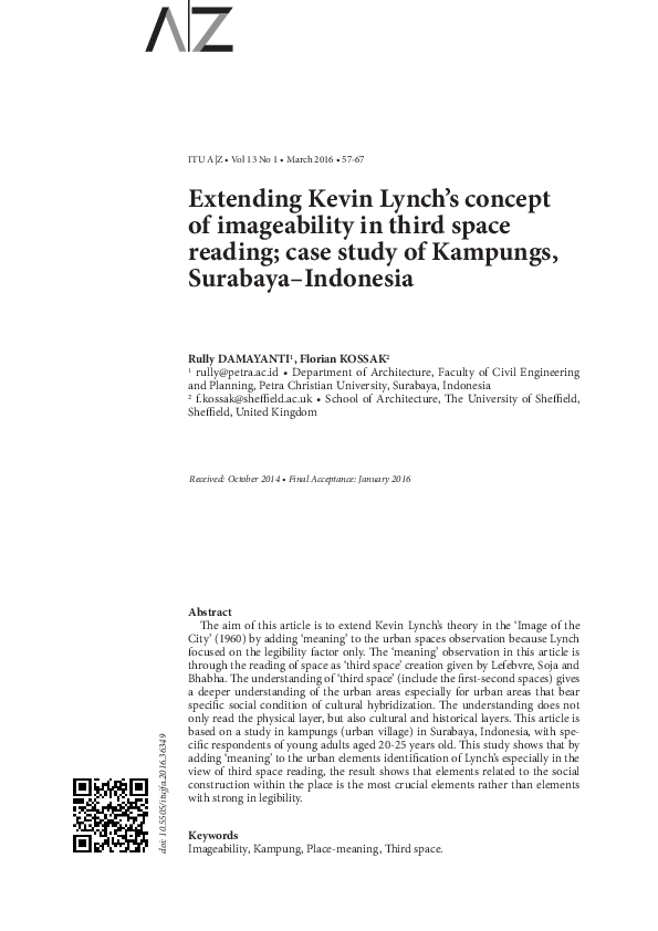 (PDF) Extending Kevin Lynch’s concept of imageability in third space reading; case study of ...