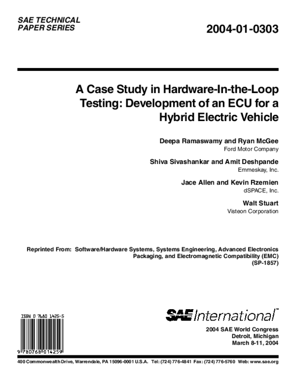 (PDF) SERIES 2004-01-0303 A Case Study in Hardware-Inthe-Loop Testing ...