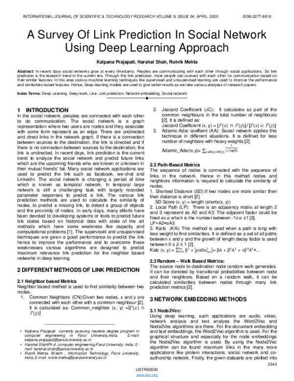 (PDF) A Survey Of Link Prediction In Social Network Using Deep Learning ...
