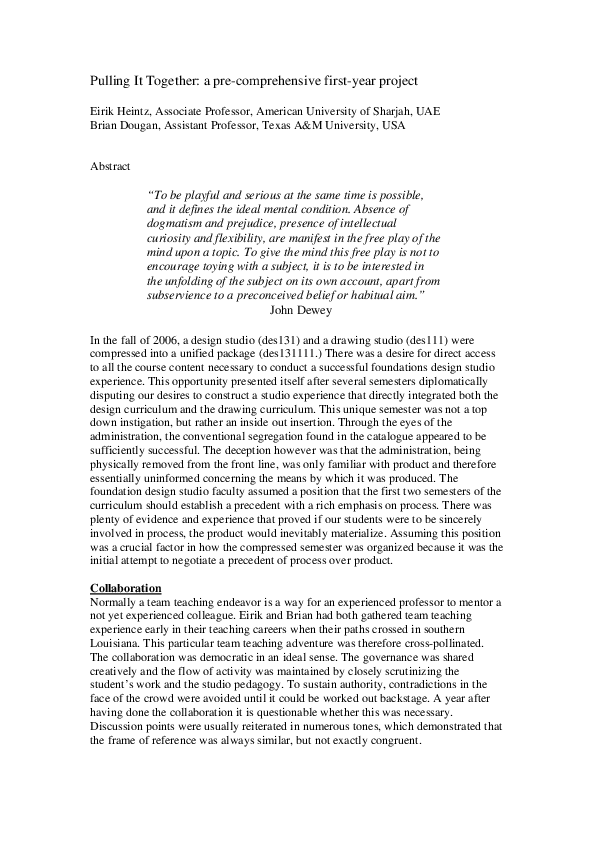(PDF) Pulling It Together: A Pre-Comprehensive First-Year Project