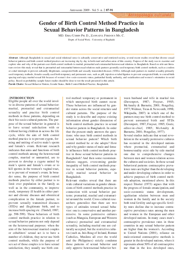 (PDF) Gender of Birth Control Method Practice in Sexual Behavior ...