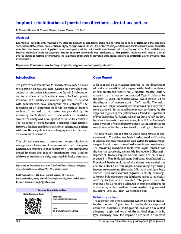 (PDF) Implant rehabilitation of partial maxillectomy edentulous patien