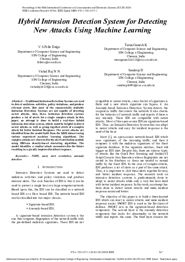 (PDF) Hybrid Intrusion Detection System for Detecting New Attacks Using Machine Learning