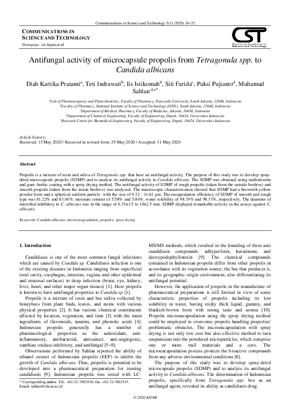 (PDF) Antifungal activity of microcapsule propolis from Tetragonula spp ...