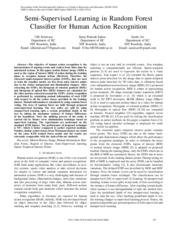 Pdf Semi Supervised Learning In Random Forest Classifier For Human Action Recognition Suraj