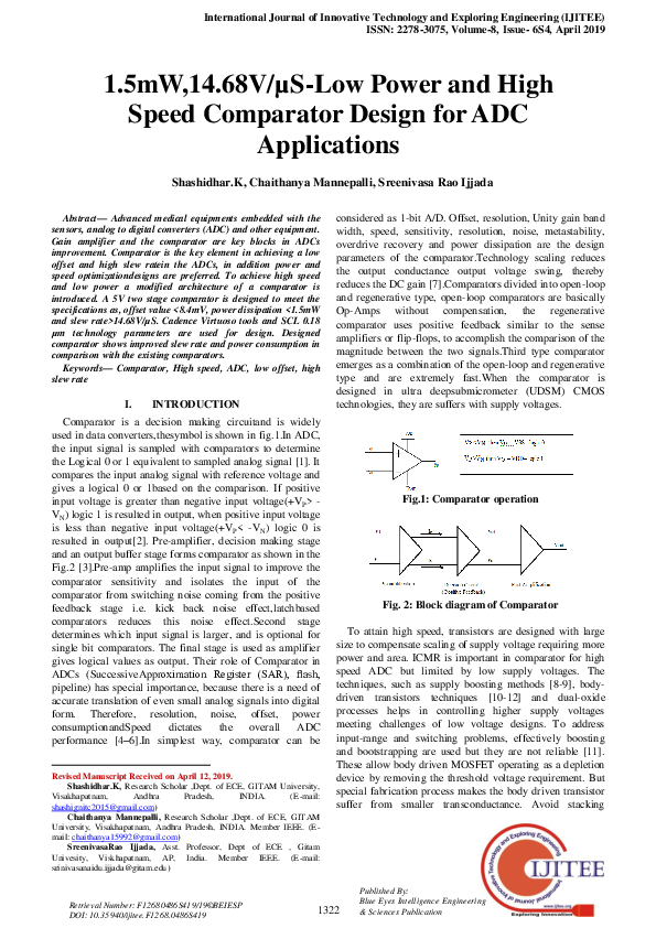 (PDF) 1.5mW,14.68V/µS-Low Power and High Speed Comparator Design for ...